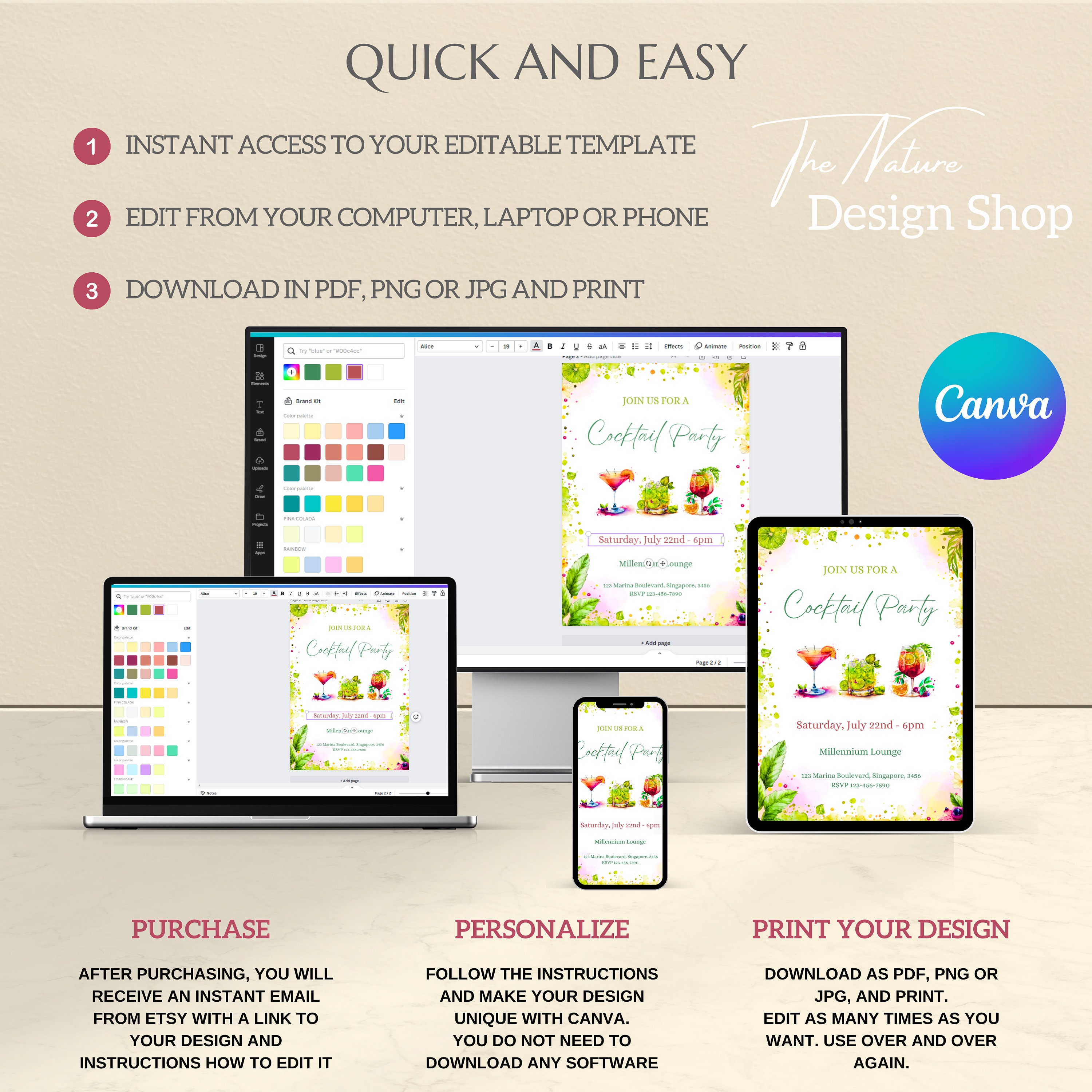 Editable Cocktail Birthday Party Invitation Cocktail Tropical Invite ...