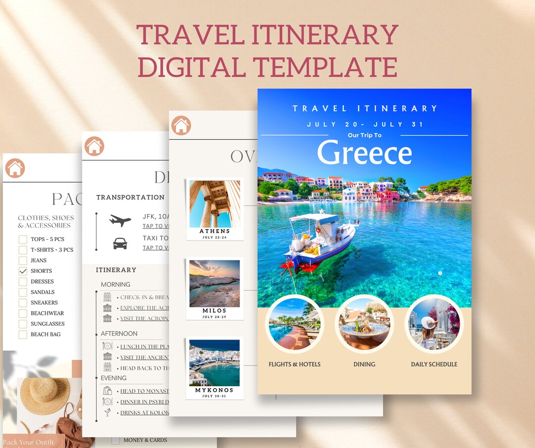 Travel Itinerary Template Canva Trip Planner Digital Vacation Planner ...