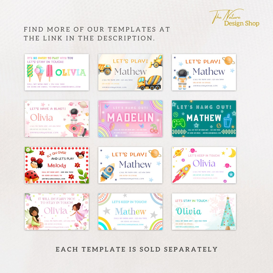 Back to School Kids Contact Cards Kids Business Cards Keep in Touch ...