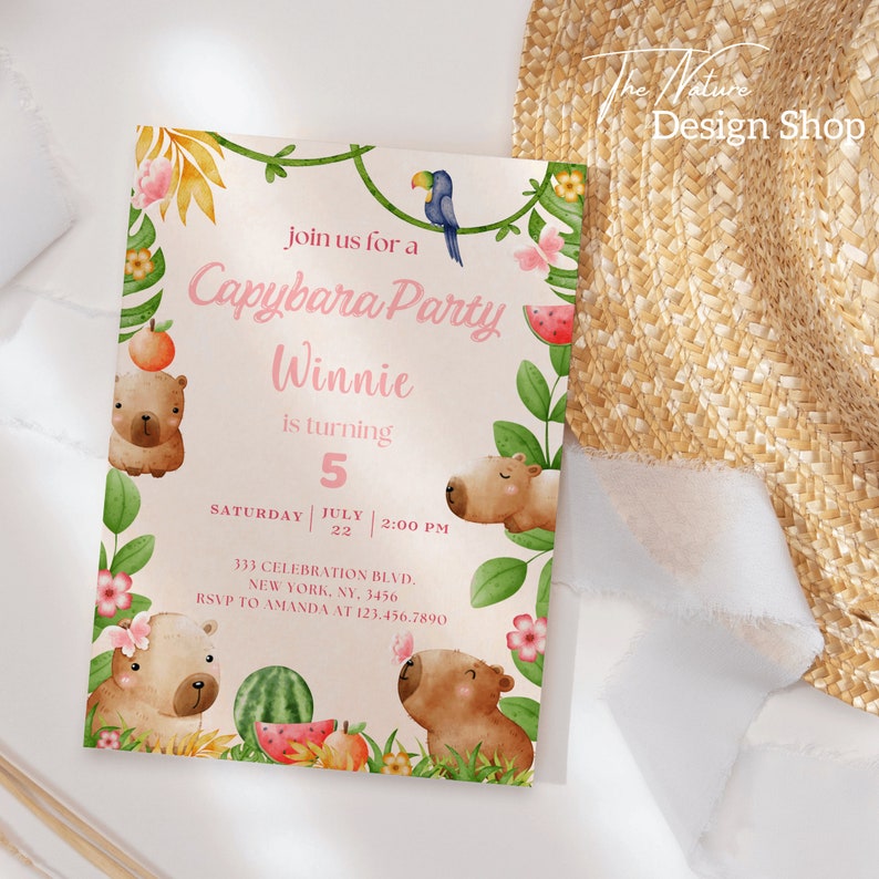 Capybara Birthday Invitation Editable Capybara Party Invite Capybara ...