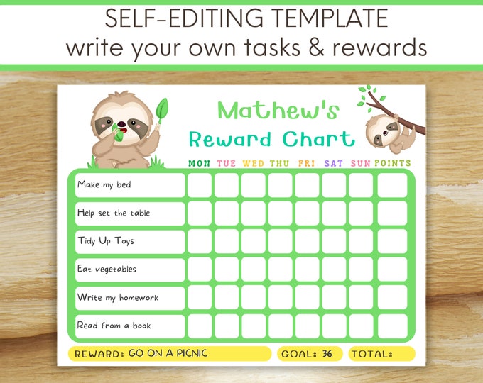 MONKEY Reward Chart | Boy Reward | Chore Chart Printable ANIMAL ...