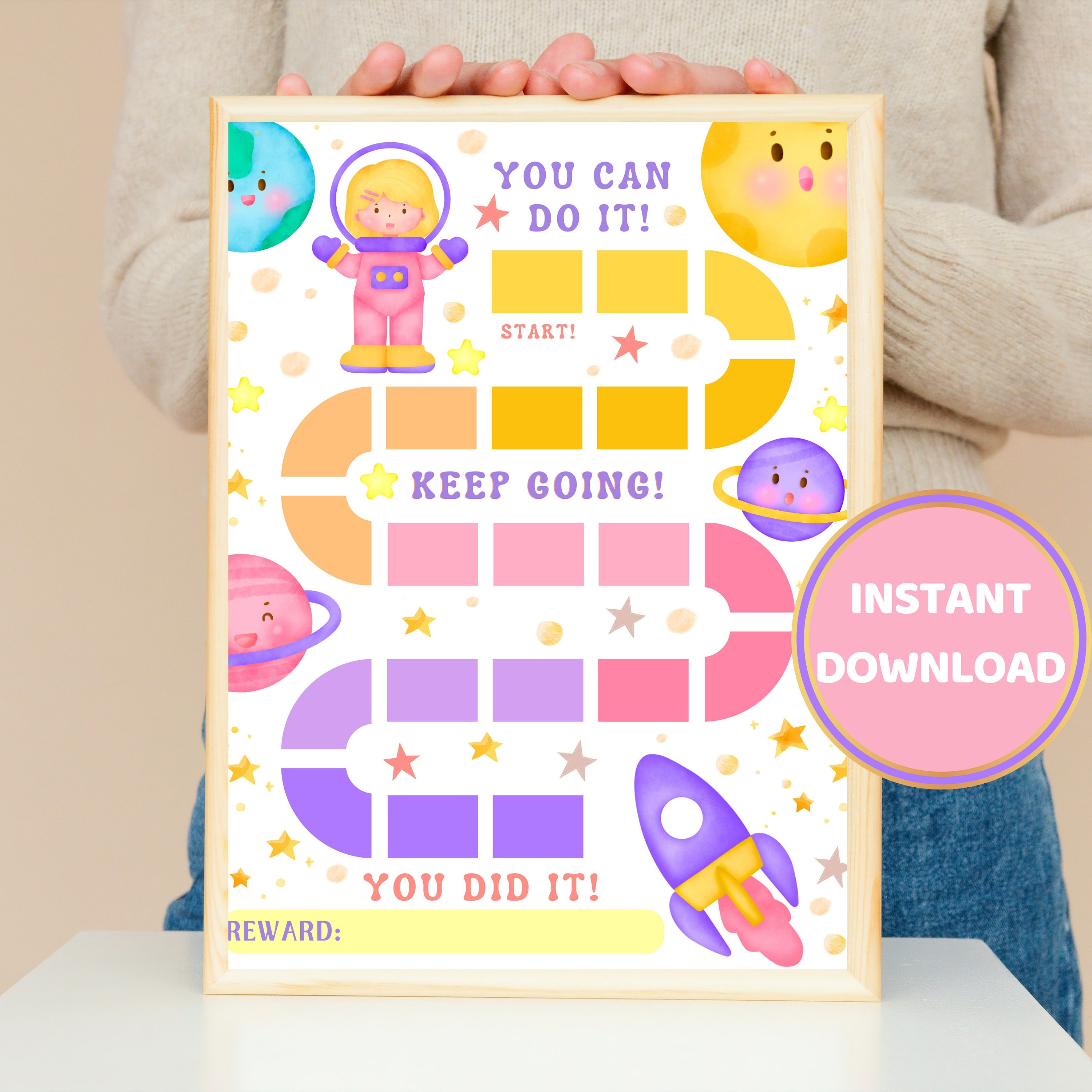Space Reward Chart for Kids Daily Routine Chart Girls Outer Space Chore ...
