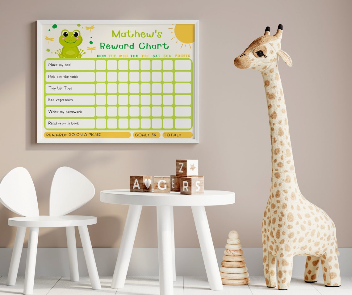 Editable Frog Reward Chart for Kids Daily Routine Chart Boys Chore ...
