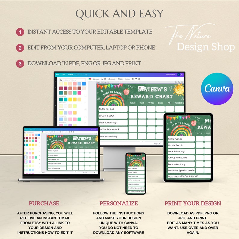 EDITABLE Back to School Kids Reward Chart School Routine Checklist for ...