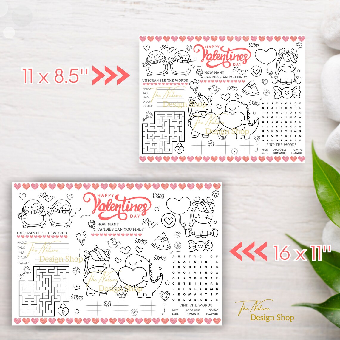 Valentines Coloring Placemat Valentines Coloring Sheet Valentine ...