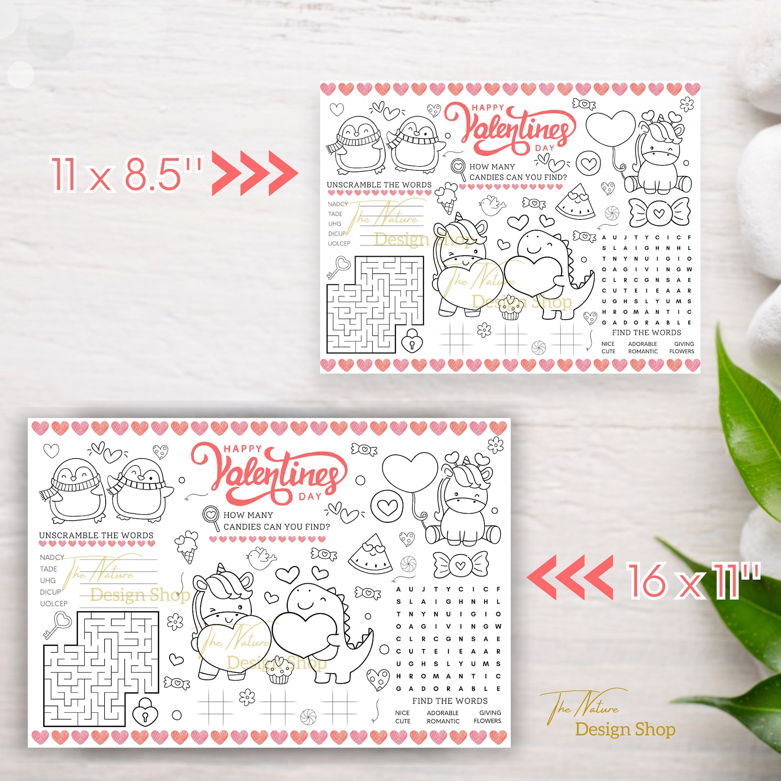 Valentines Coloring Placemat Valentines Coloring Sheet Valentine ...