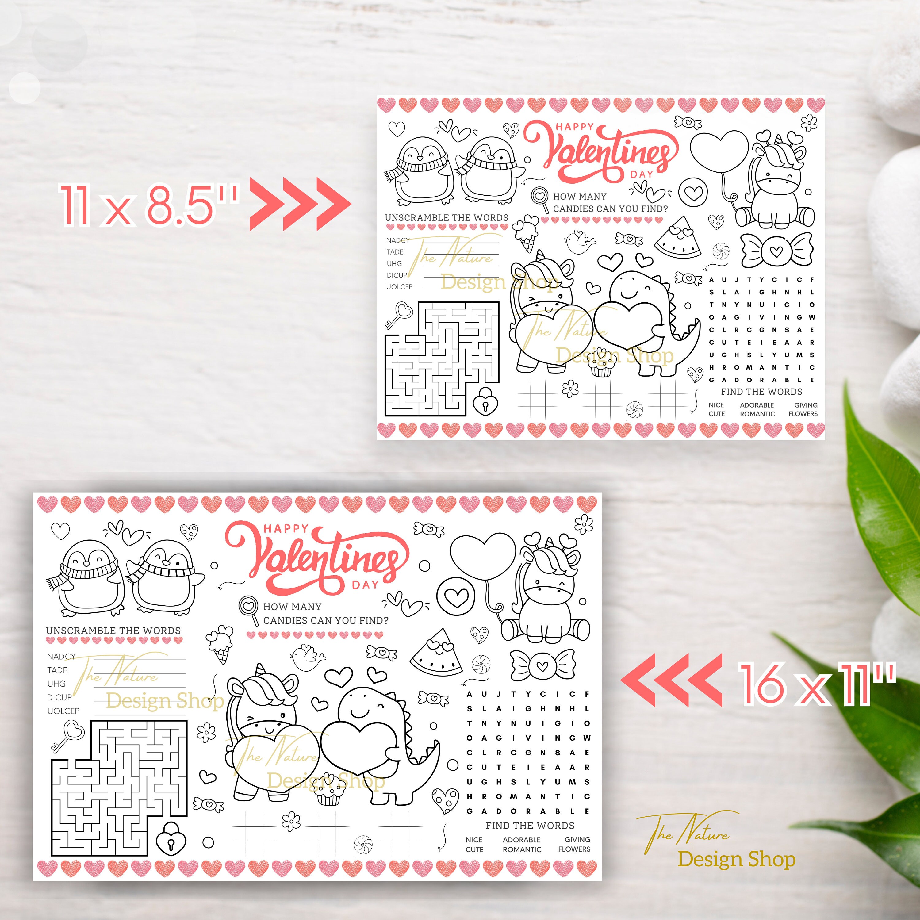 Valentines Coloring Placemat Valentines Coloring Sheet Valentine ...