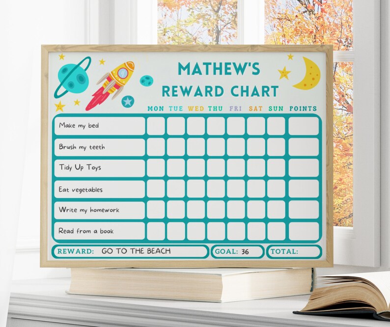 Editable Space Reward Chart Outer Space Reward Chart Boy Bed Time ...