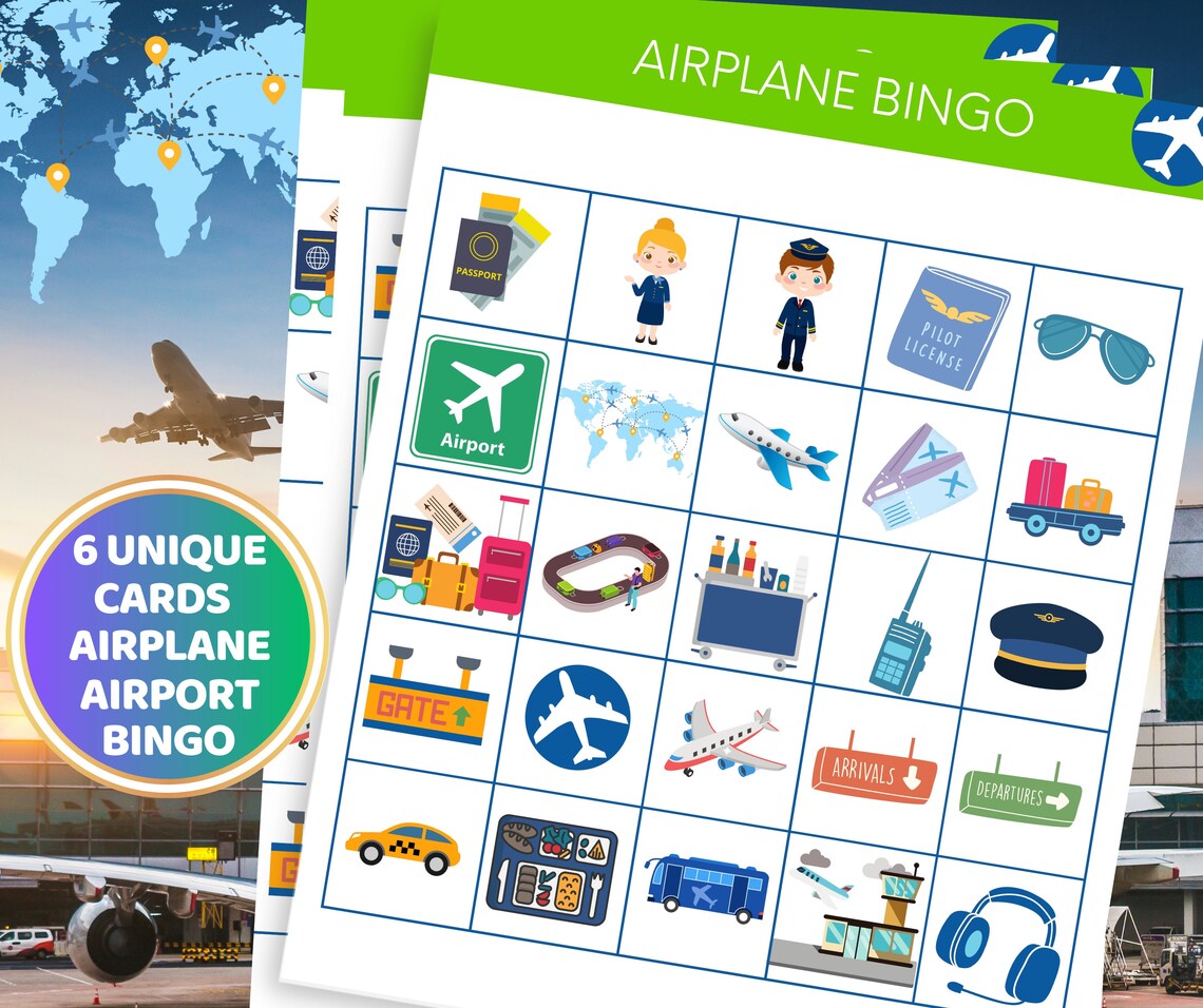 Airplane Kids Bingo Airplane Games Kids Airport Games Kids Flight Games ...