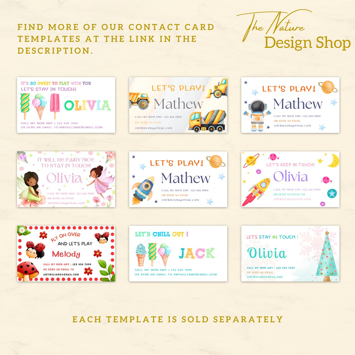 Back to School Kids Contact Cards Kids Business Cards Keep in Touch Kids Playdate Card Template ...