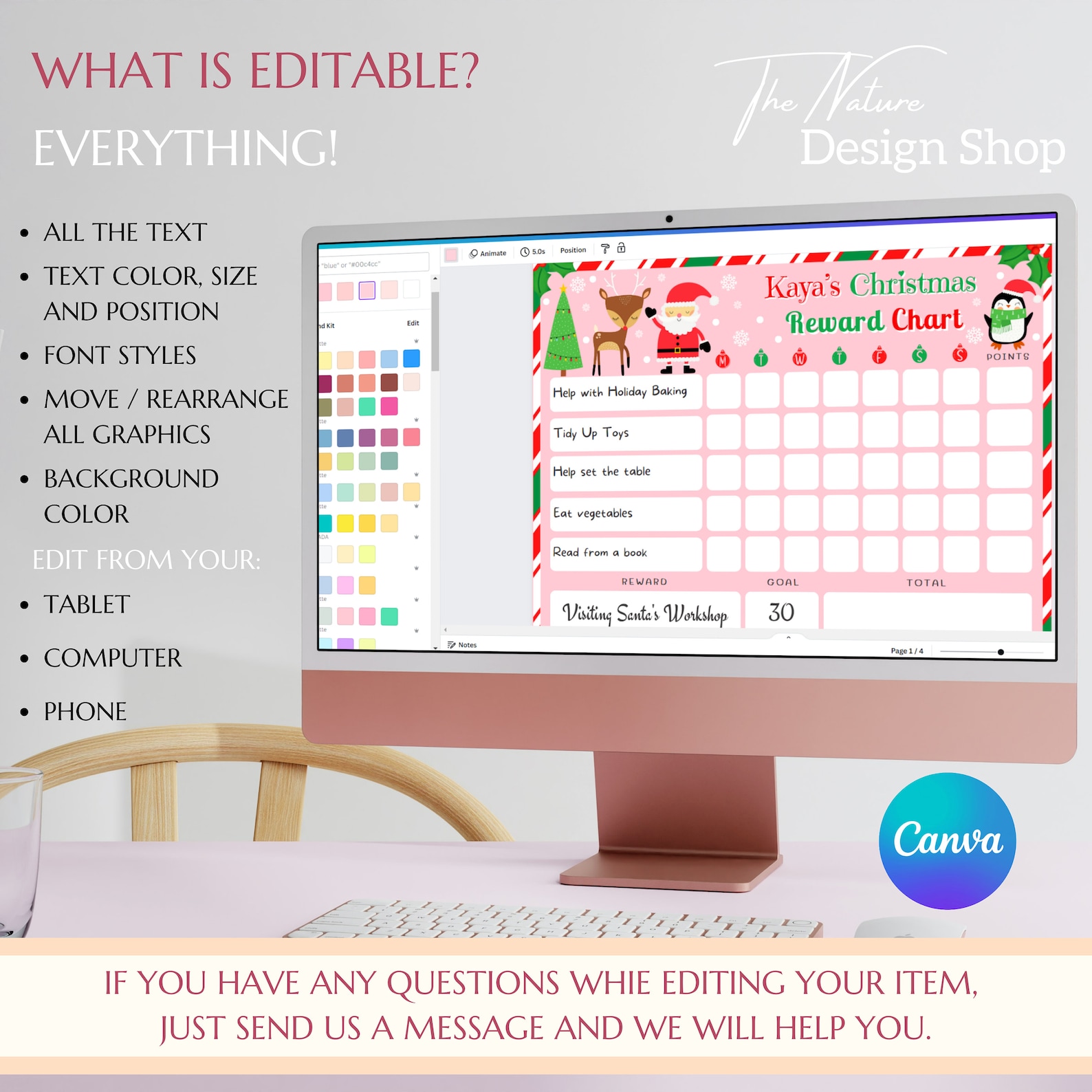 Editable Christmas Reward Chart for Kids Daily Routine Chart Kids Chore ...