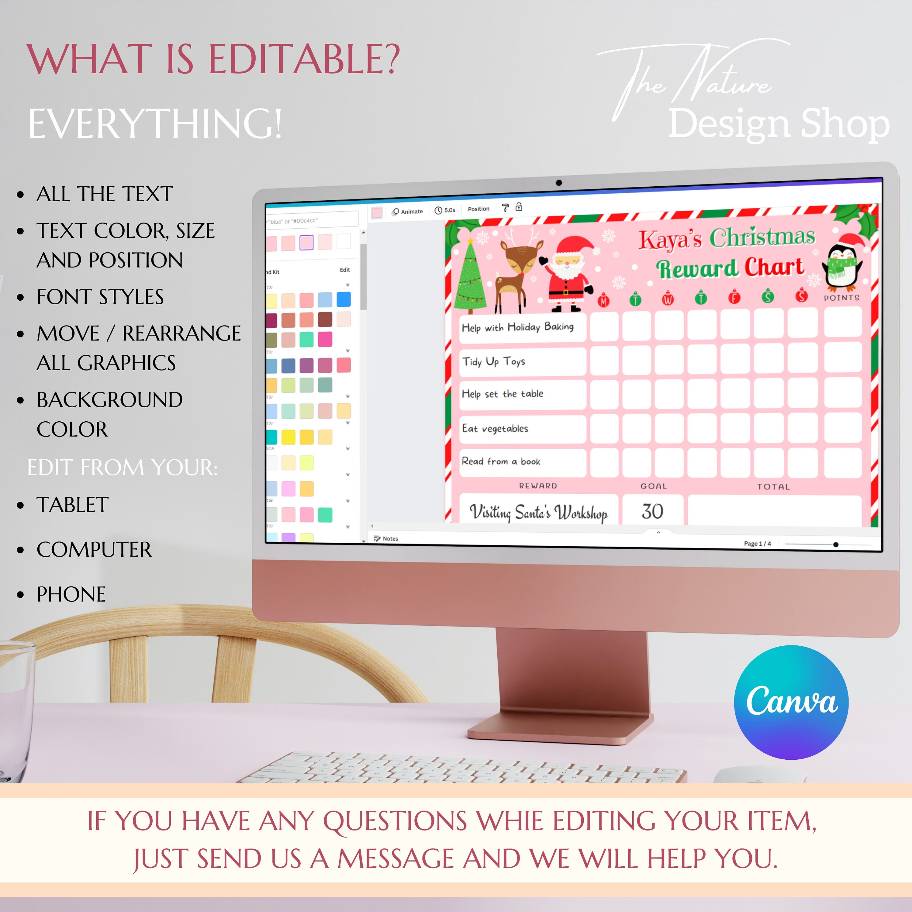 Editable Christmas Reward Chart for Kids Daily Routine Chart Kids Chore ...