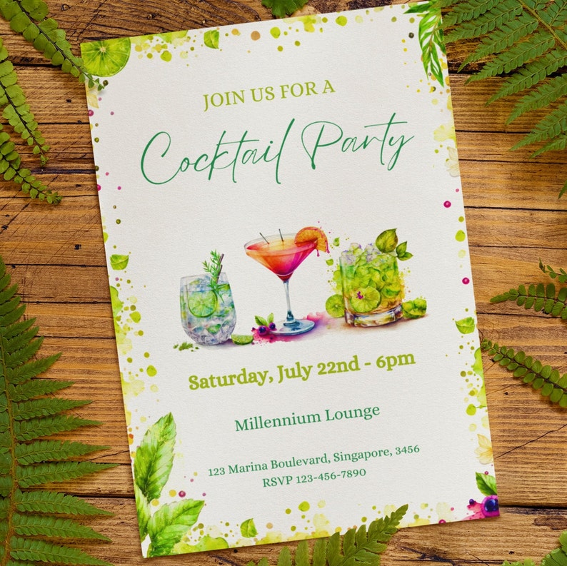 Editable Cocktail Birthday Party Invitation Cocktail Tropical Invite ...