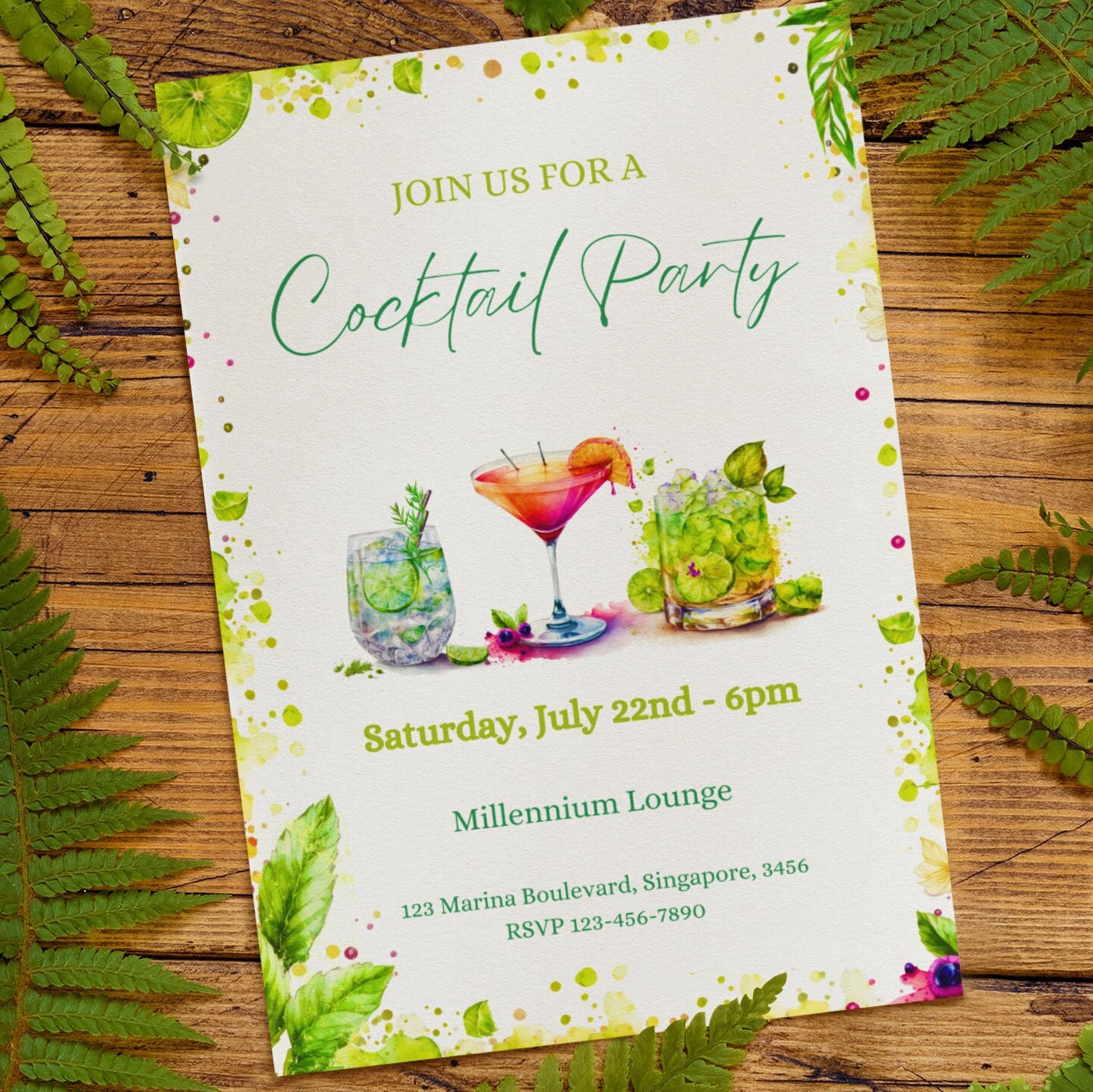 Editable Cocktail Birthday Party Invitation Cocktail Tropical Invite ...
