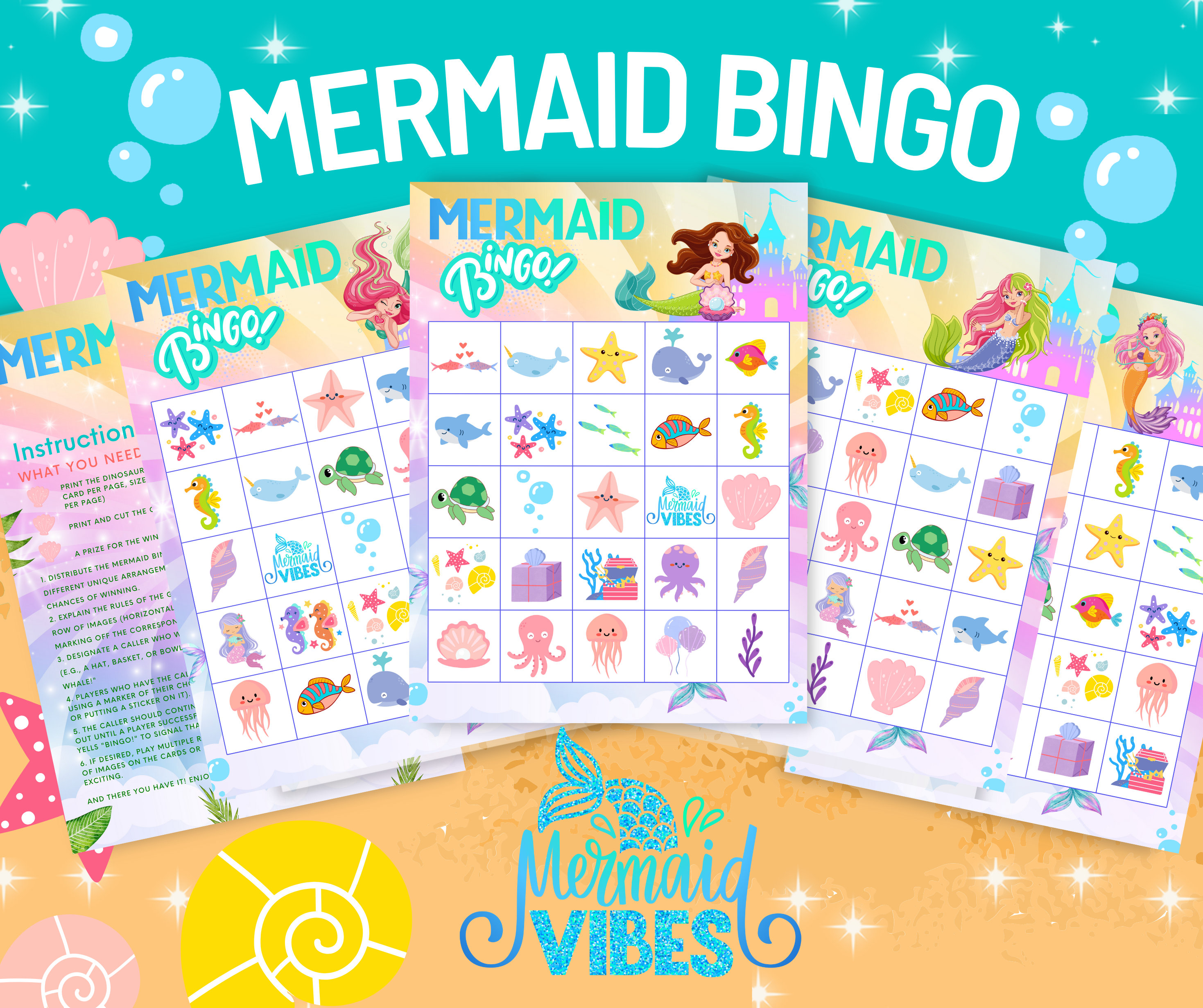 Mermaid Bingo Game Kids Mermaid Birthday Party Game Mermaids Party ...