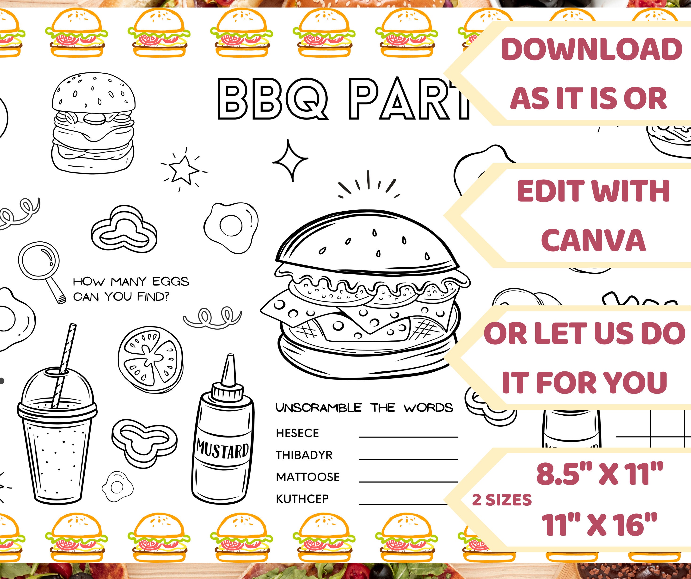 BBQ Grill Placemat BBQ Party Games BBQ Kids Hamburger Birthday Bbq Baby ...