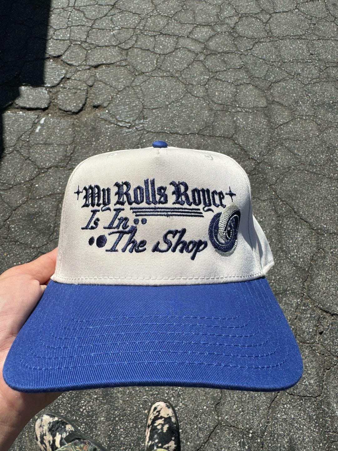 My Rolls Royce is in the Shop Funny Embroidered Snapback Blue Made to ...