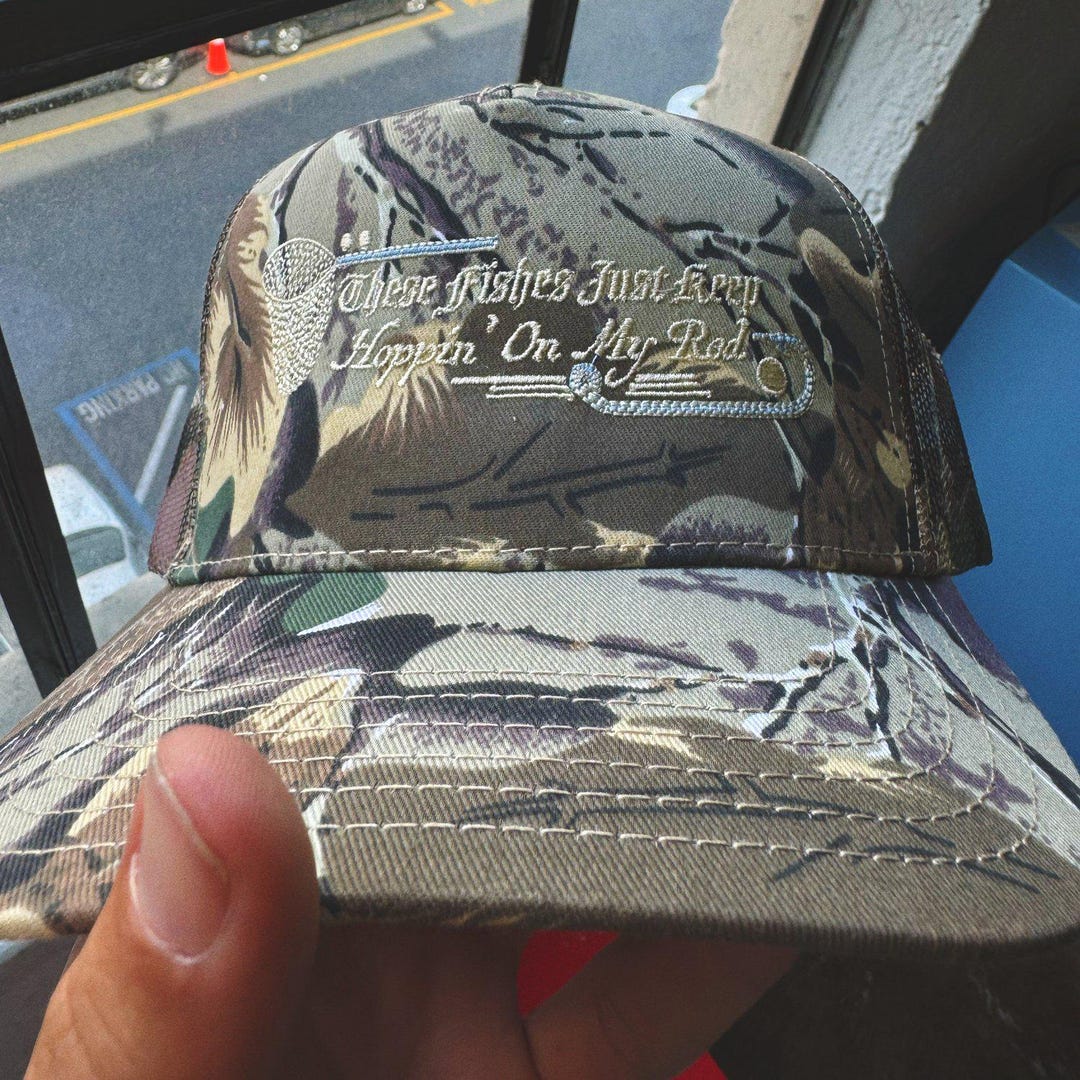 These Fishes Keep Hopping on My Rod Funny Embroidered Snapback Cap Camo ...