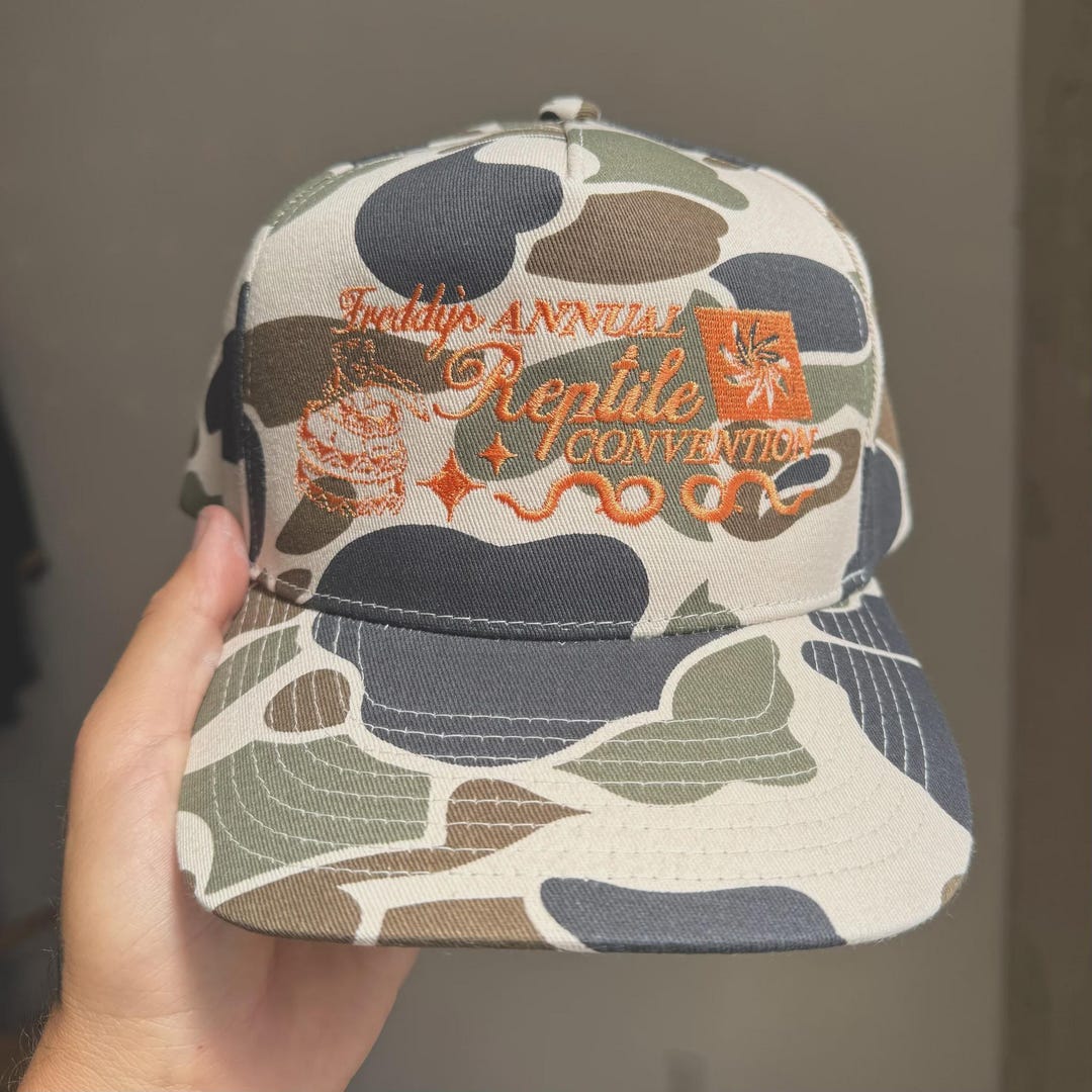 Freddy's Reptile Convention Camo Funny Embroidered Snapback Cap Made to ...