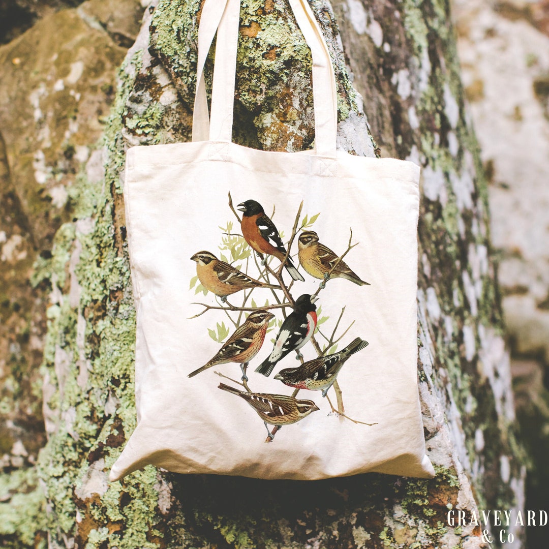 Wild Bird Art Tote Bag, Avian Natural Canvas Book Bag for Birdwatcher ...