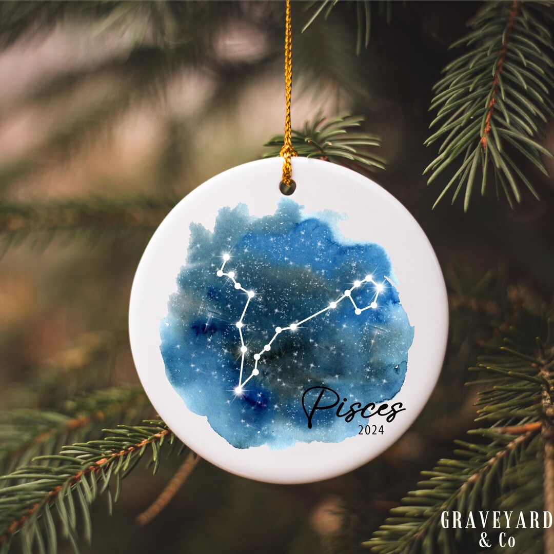 Pisces Watercolor Ornament, Zodiac Symbol Christmas Tree Ornament for ...
