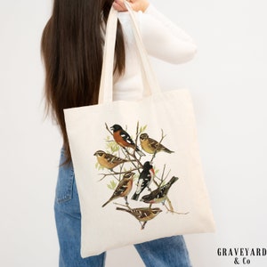 Wild Bird Art Tote Bag, Avian Natural Canvas Book Bag for Birdwatcher ...