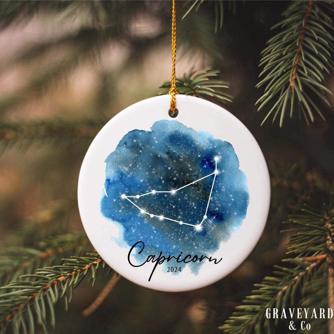 Capricorn Watercolor Ornament, Zodiac Symbol Christmas Tree Ornament ...