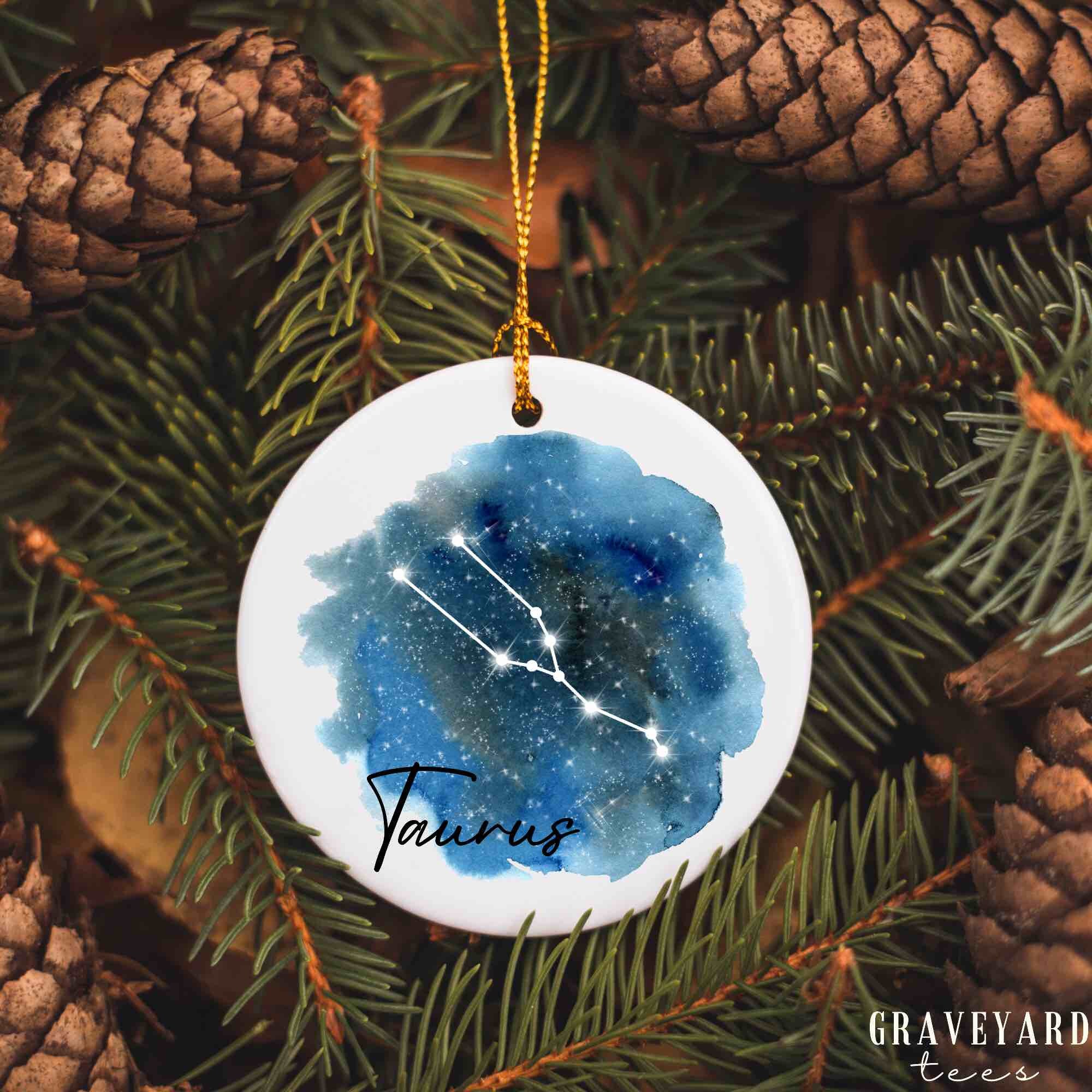 Taurus Watercolor Ornament, Zodiac Symbol Christmas Tree Ornament for ...