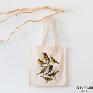 Wild Bird Art Tote Bag, Avian Natural Canvas Book Bag for Birdwatcher ...