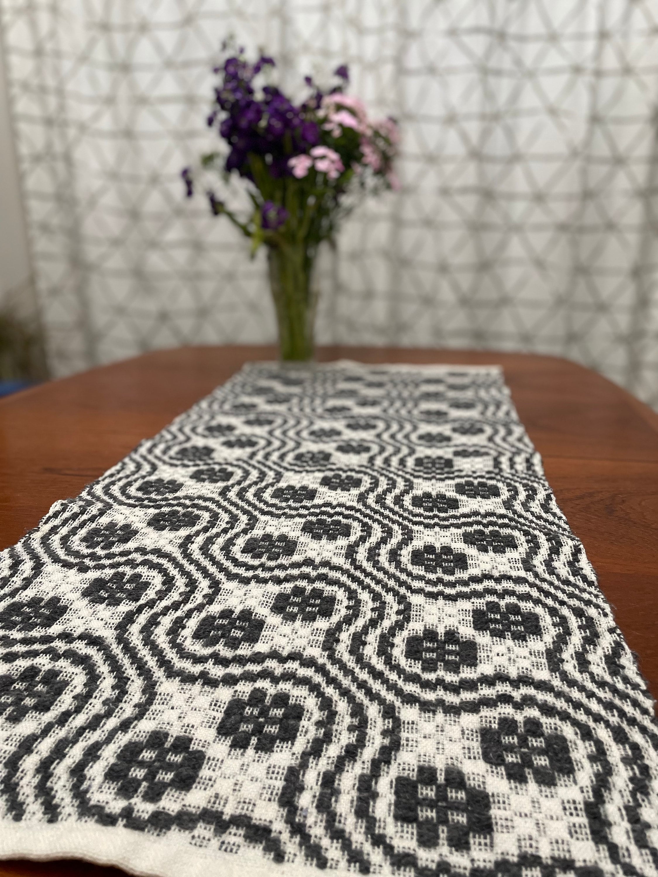 Handwoven Table Runner - Neutral Table Cloth - Steel Gray and Natural ...