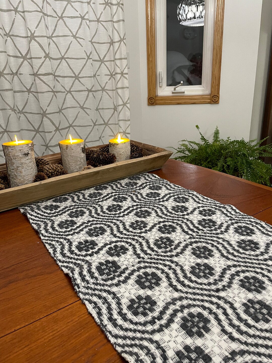 Handwoven Table Runner Neutral Table Cloth Steel Gray and Natural Table ...