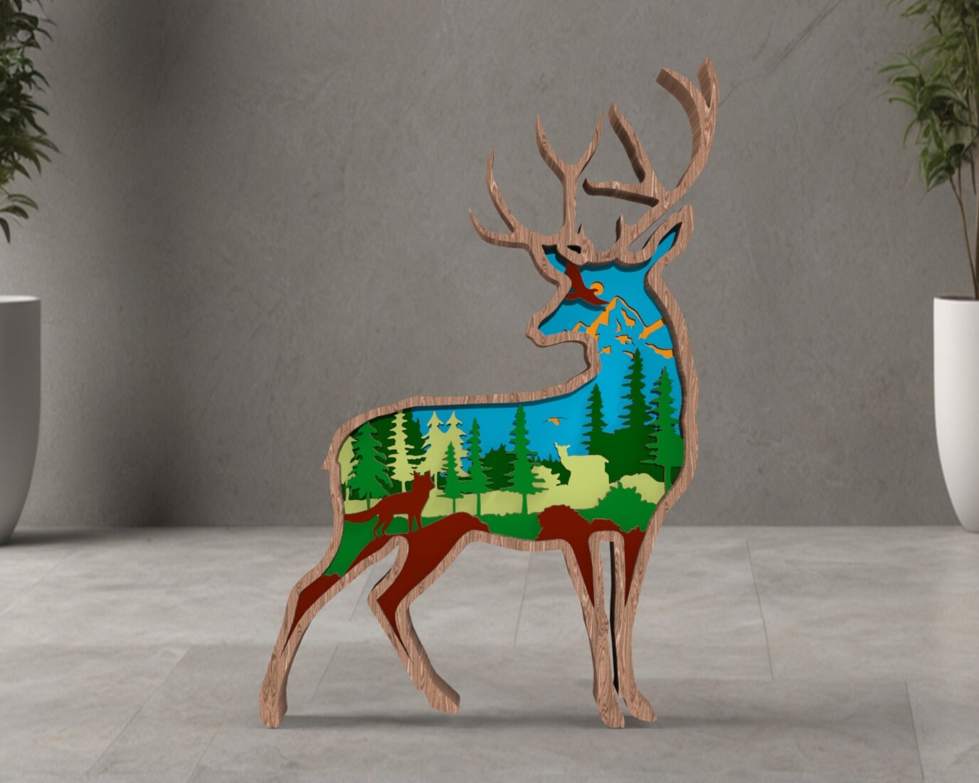 Deer & Nature Laser Cut Files, SVG, PDF, Home Decor, Multi-layer File ...