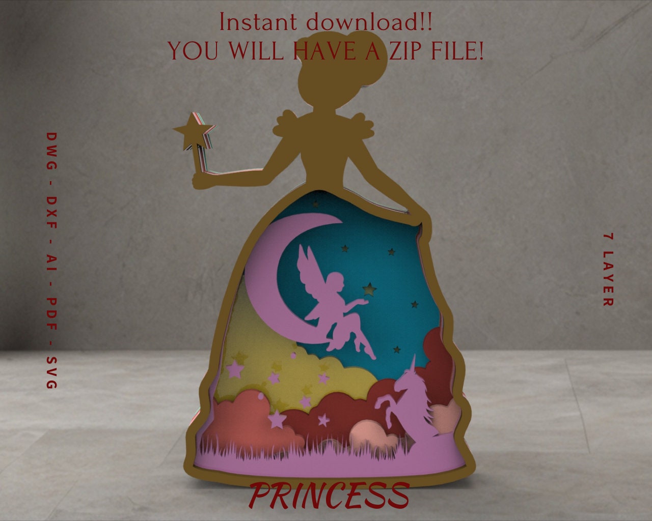 Princess Unicorn Moon SVG, Laser Cut File, 7 Layers Cut File,art Piece ...