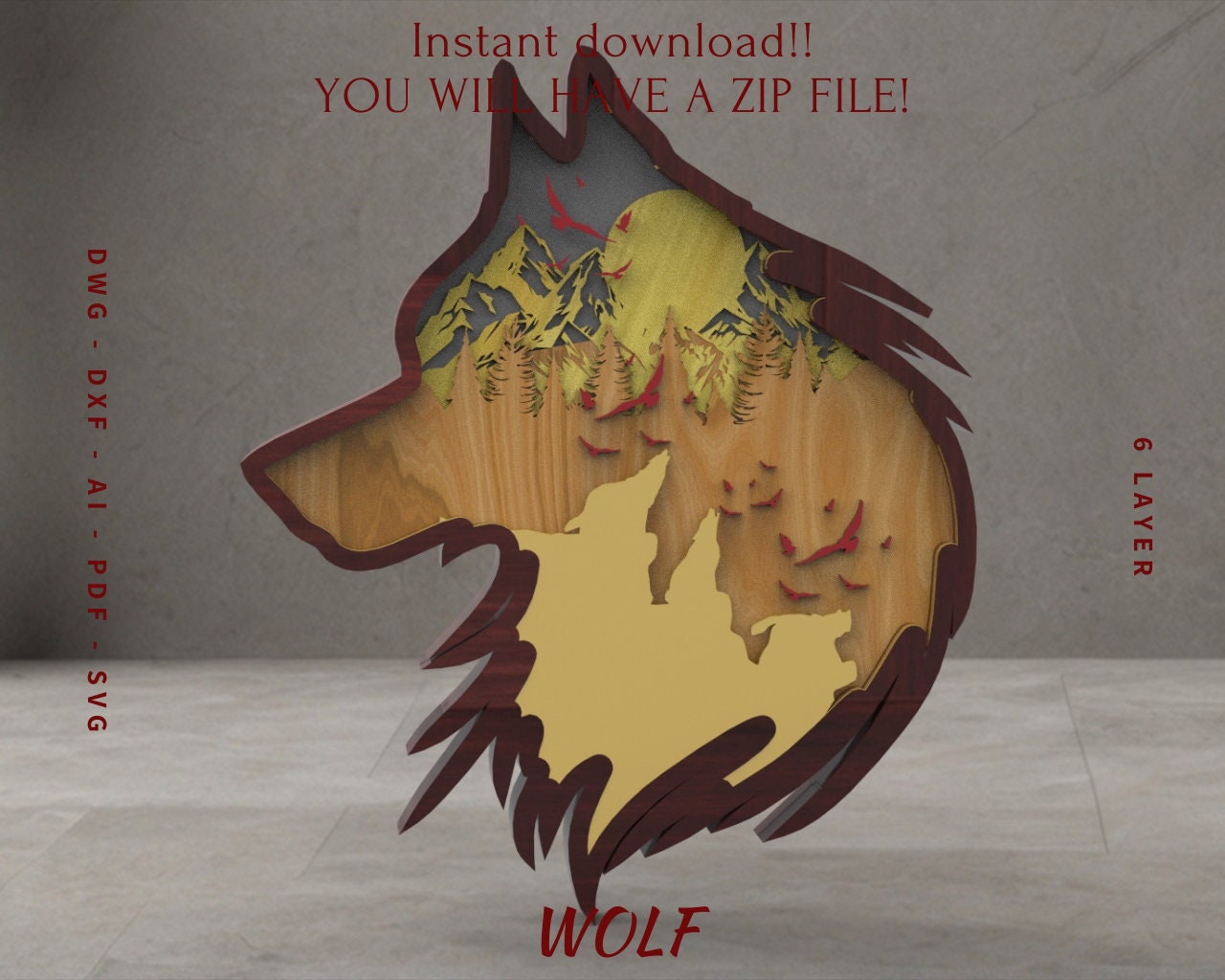 Wolf Laser Cut Files, SVG, PDF, Home Decor, Multi-layer File, Digital ...