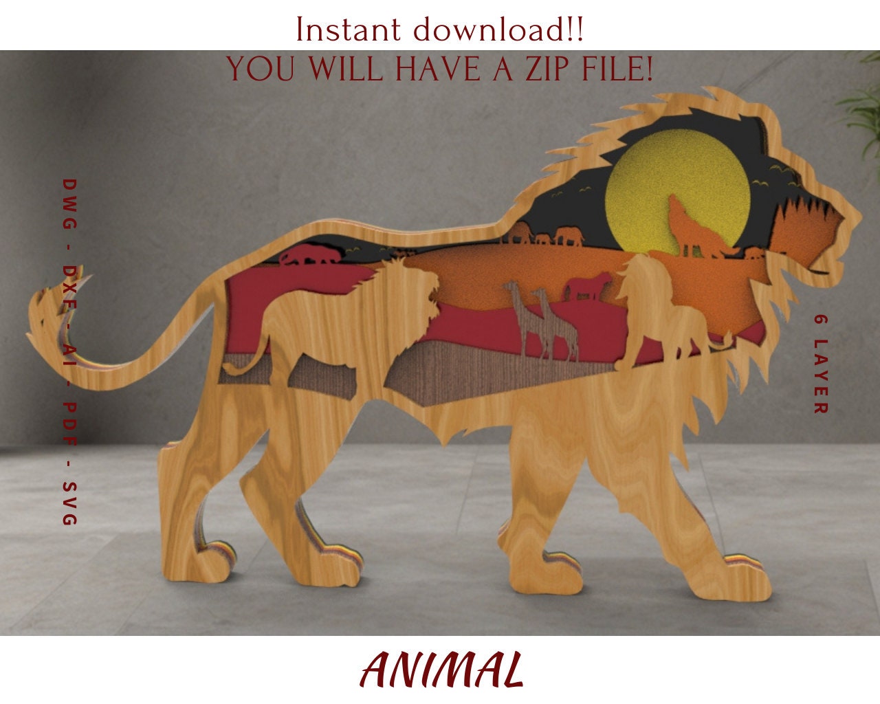 Lion SVG, Laser Cut File, 6 Layers Cut File,art Piece for Glowforge ...