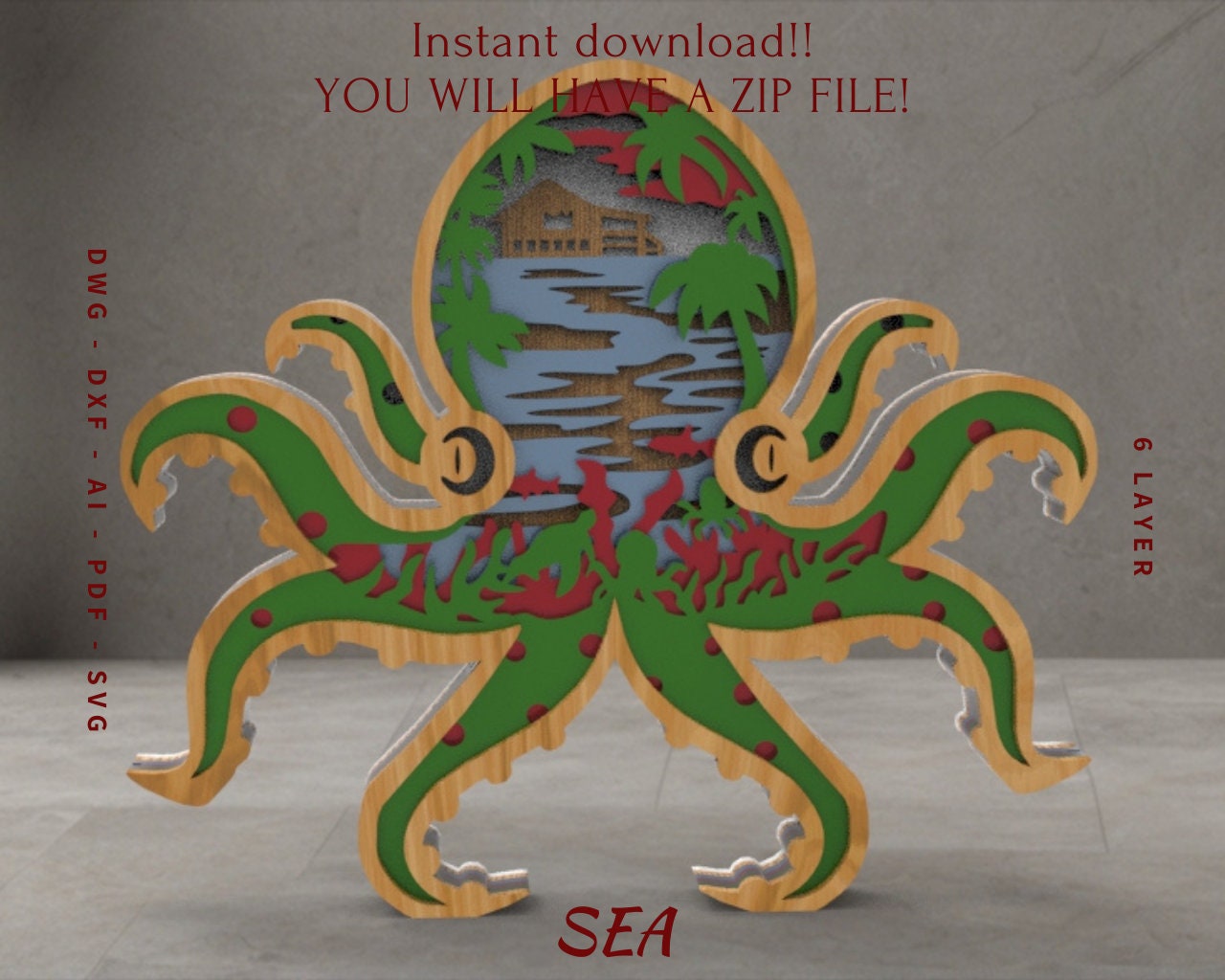Octopus SVG, Laser Cut File, 6 Layers Cut File,art Piece for Glowforge ...