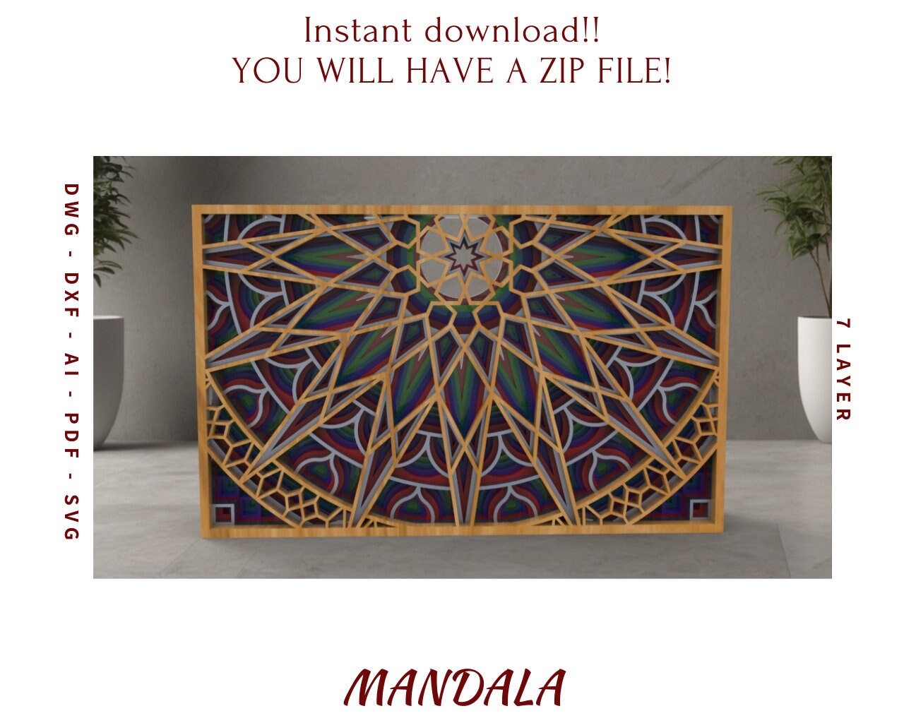 Sun Star Mandala Svg,dxf-laser Cut Files 7 Multilayer Art Piece for ...