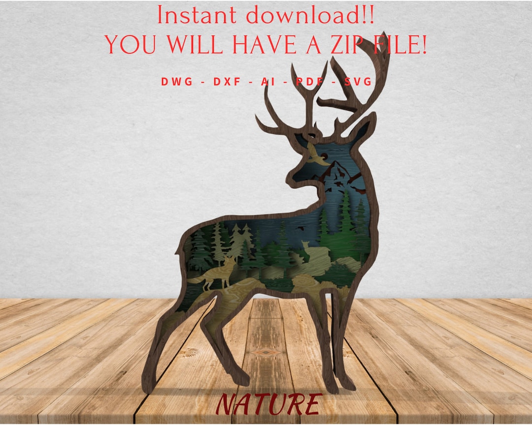 Deer & Nature Laser Cut Files, SVG, PDF, Home Decor, Multi-layer File ...