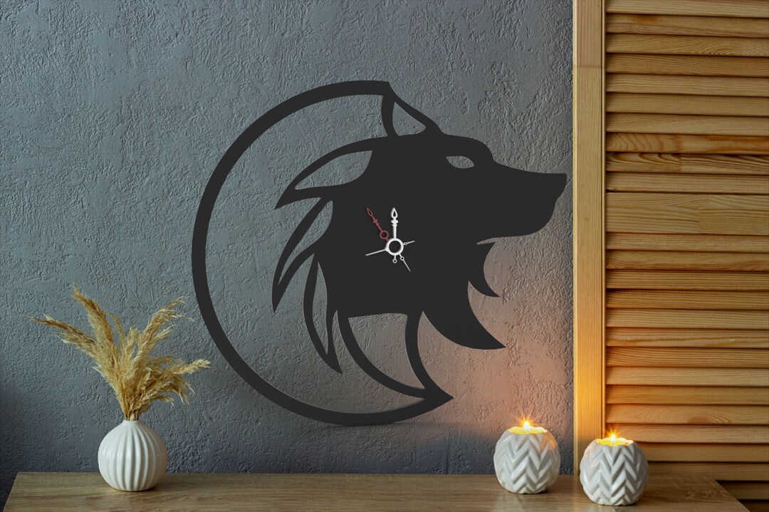 Digital Cutting File for Creating Wolf Clock Featuring Metal or Wood ...
