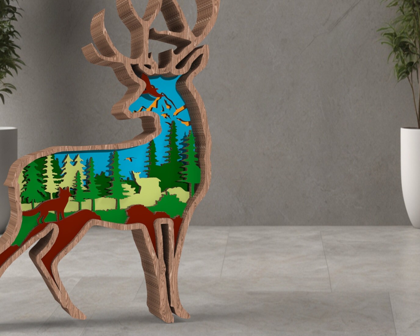 Deer & Nature Laser Cut Files, SVG, PDF, Home Decor, Multi-layer File ...