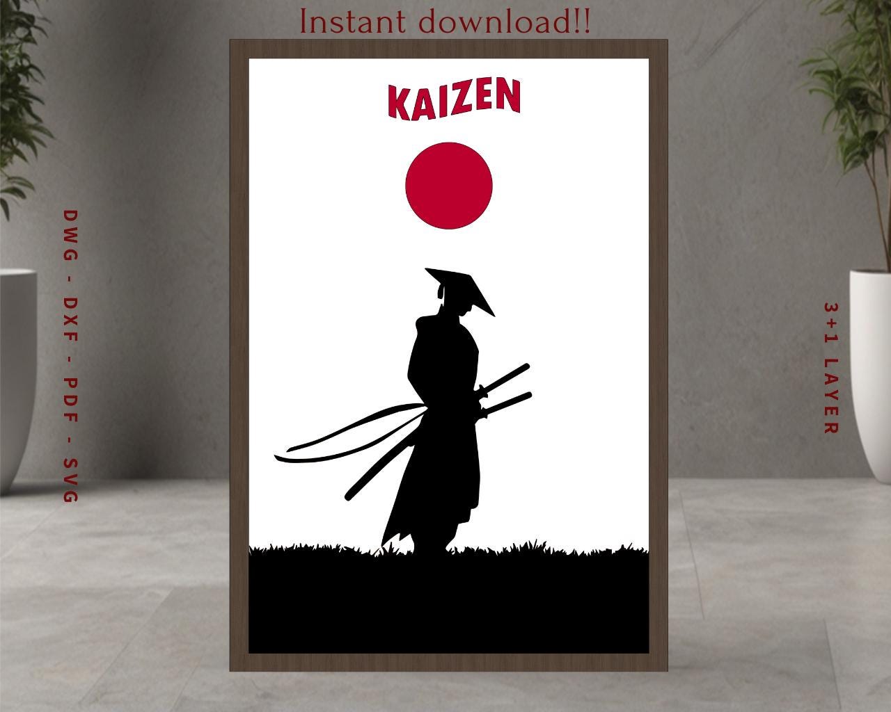 Samurai, Kaizen, Ninja, Japan, SVG, Laser Cut File,3d Layered Cut File ...