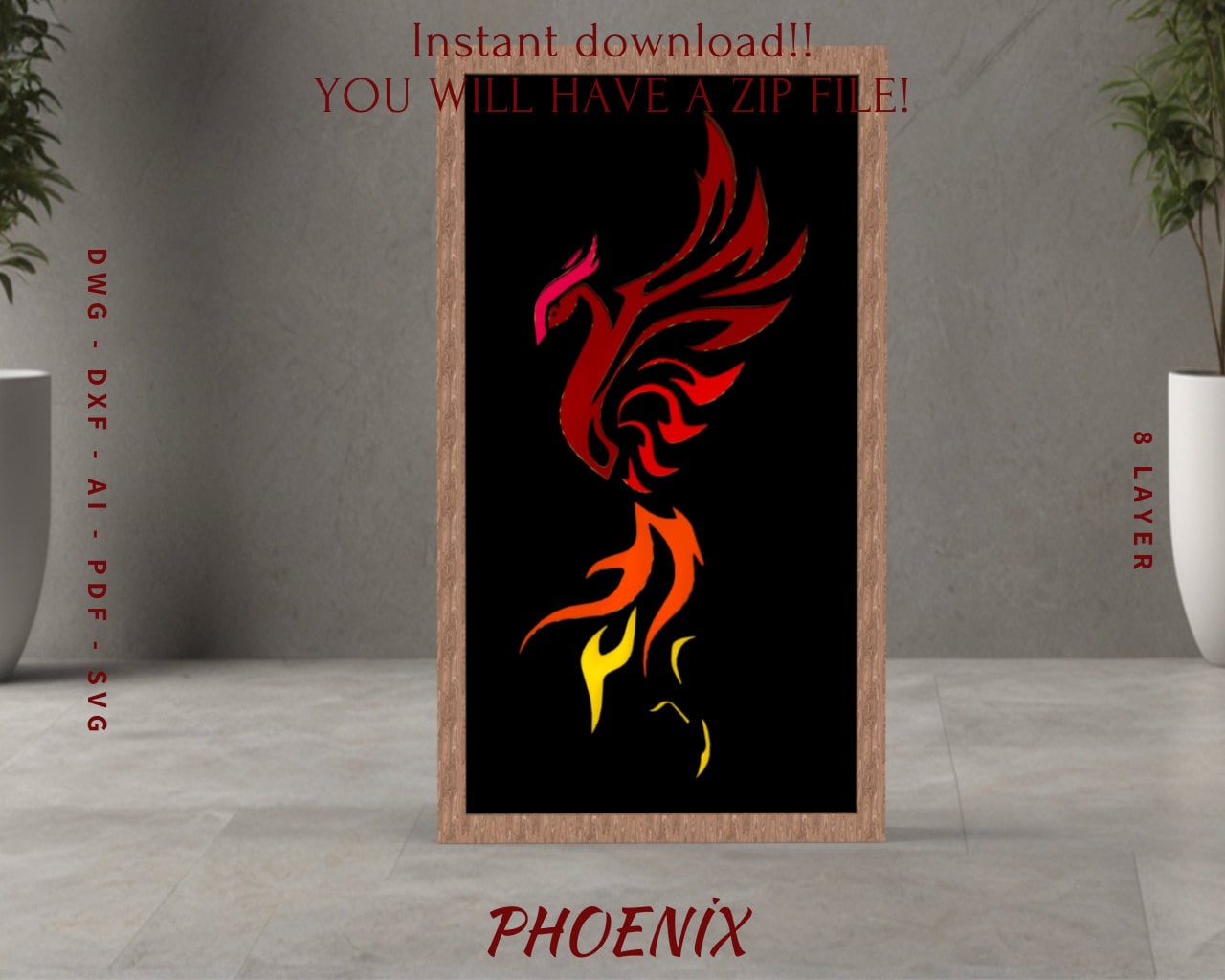 Phoenix SVG, Laser Cut File, 8 Layers Cut File,art Piece for Glowforge ...