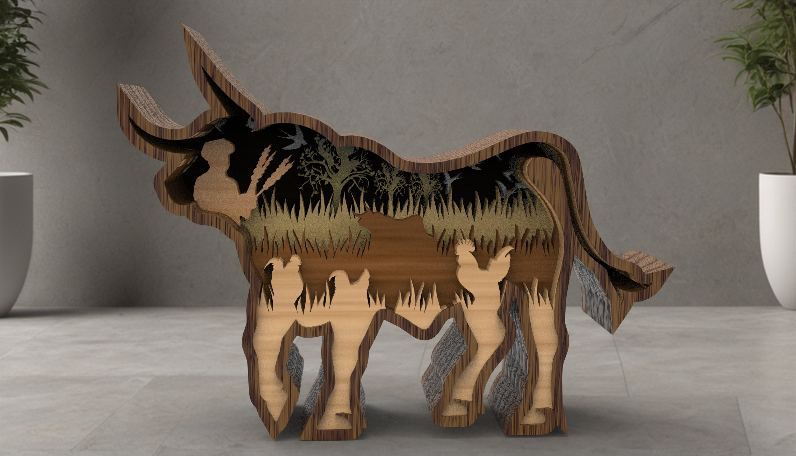 Bull Laser Cut Files, SVG, PDF, Home Decor, Multi-layer File, Digital ...