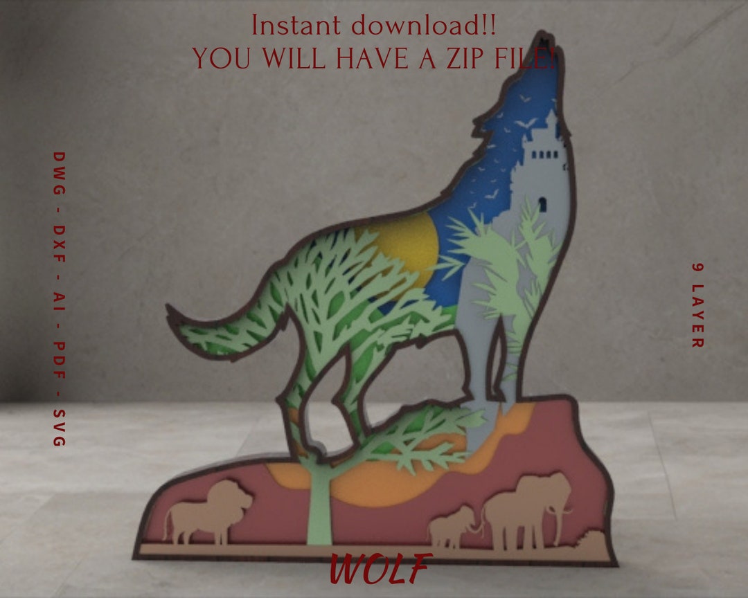 Wolf Laser Cut Files, SVG, PDF, Home Decor, Multi-layer File, Digital ...