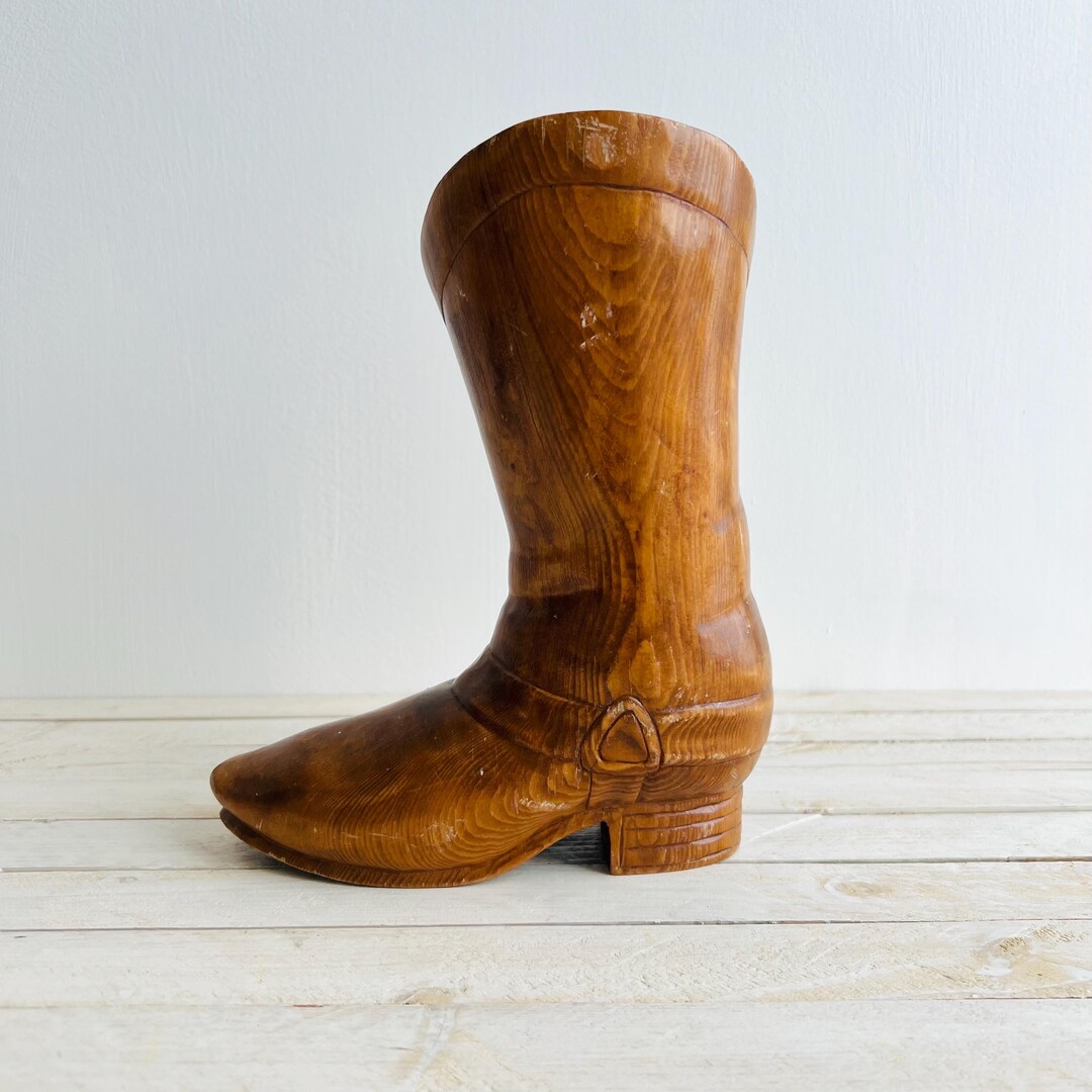 Vintage Wooden Cowboy Boot / Vase, Planter or Trinket Holder / Hollow ...