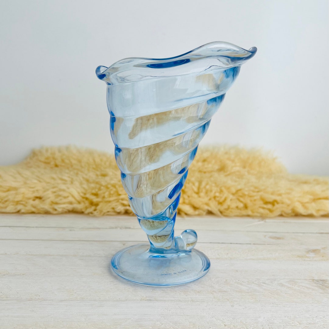 Vintage Bormioli Rocco Ice Cream Dish / Blue Glass Retro Vase or ...