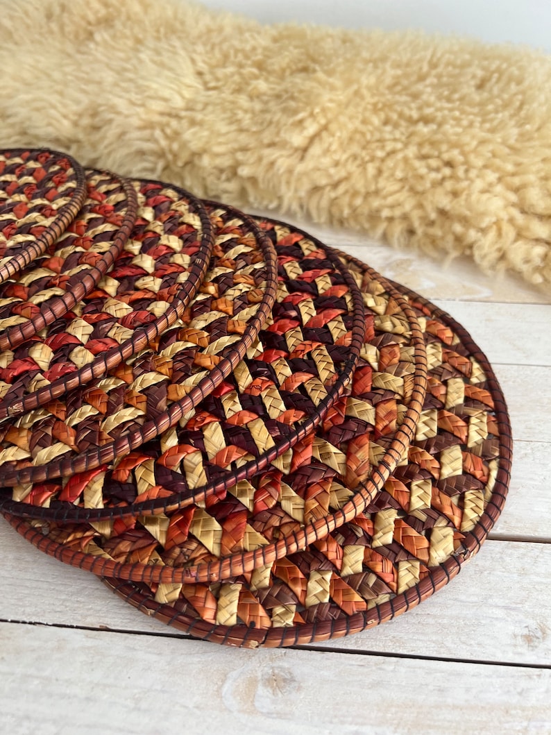 Vintage Woven Straw Trivets / Set of 7pc / Coaster for Hot Food ...