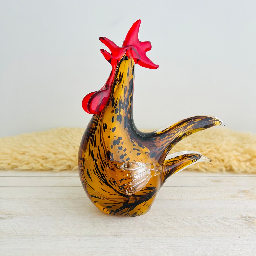 Vintage Glass Rooster Chicken / Murano Style Decorative Hen Figurine ...