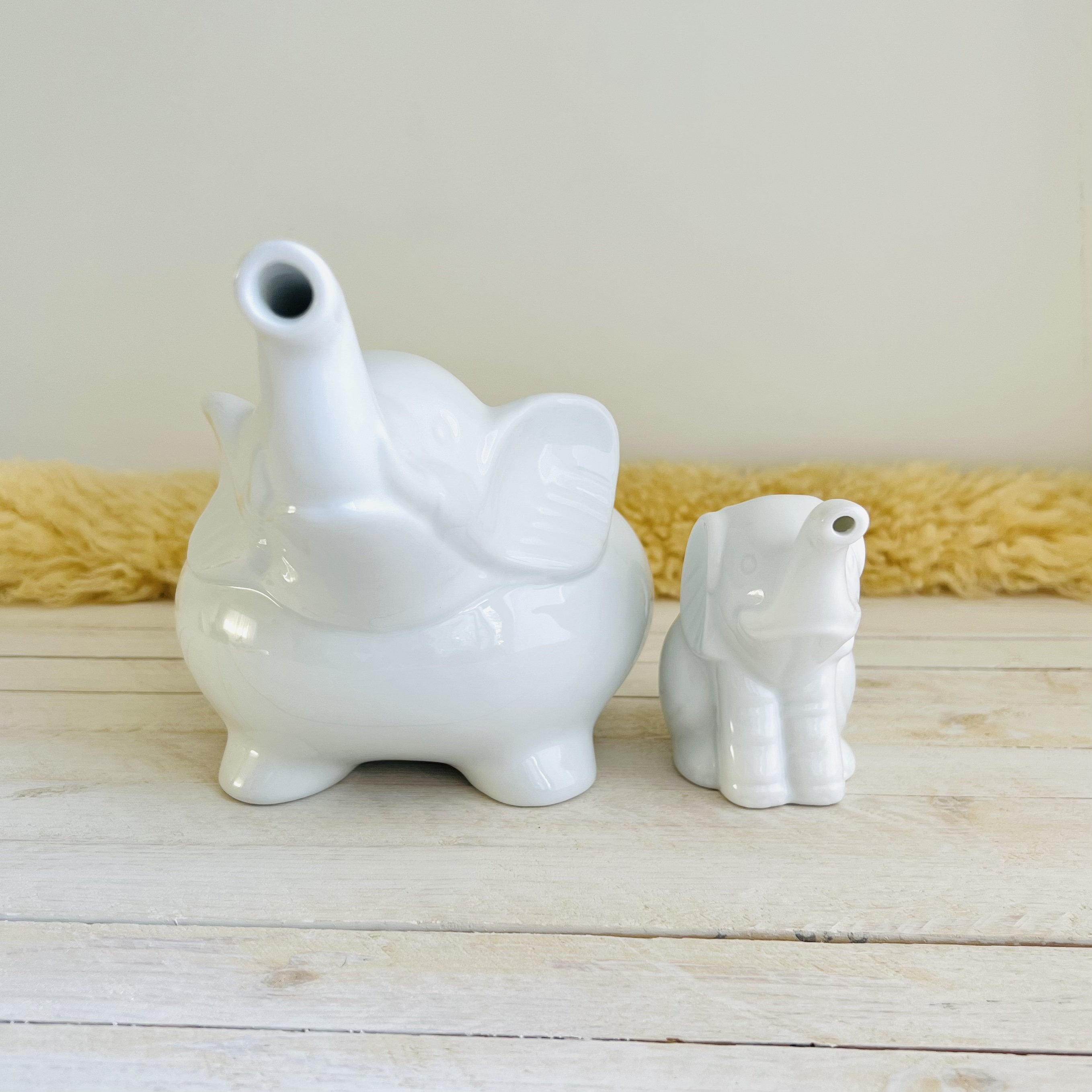 Abbot Elephant Teapot & Creamer / White Ceramic Good Luck Elephant Pot ...