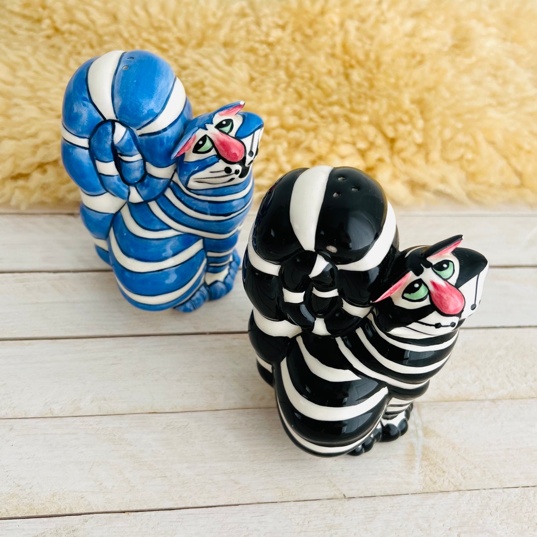 Vintage Lynda Corneille Swak Cool Cats Salt & Pepper Shaker / Striped ...
